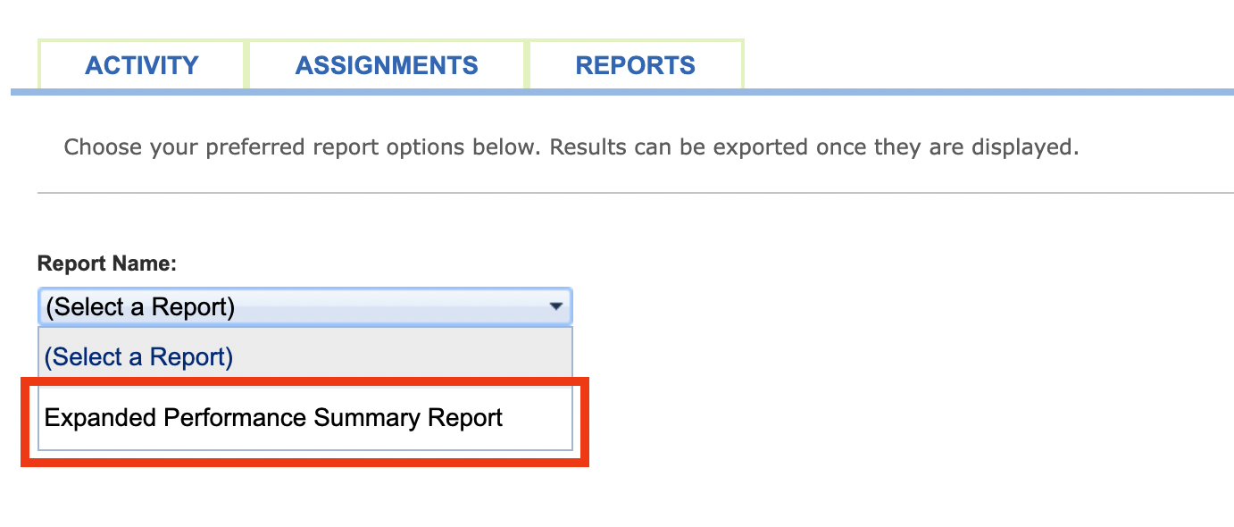 Expanded Performance Summary Report – Criterion Support